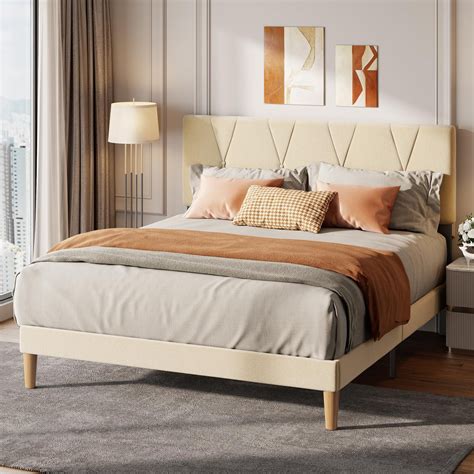 Queen Bed Frame With Headboard Upholstered Bed Frame Queen Beige Hiapes