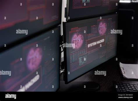 Security Breach Error And Cyber Crime Attack Flashing On Computer