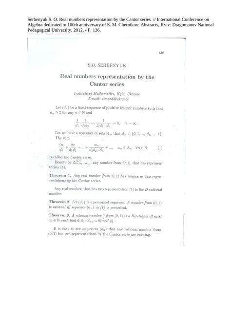 PDF Real Numbers Representation By The Cantor Series