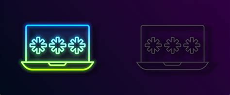 검은 배경에 격리 된 암호 알림 아이콘과 빛나는 네온 라인 노트북 보안 개인 액세스 사용자 권한 부여 로그인 양식 벡터 개념에 대한 스톡 벡터 아트 및 기타 이미지 Istock