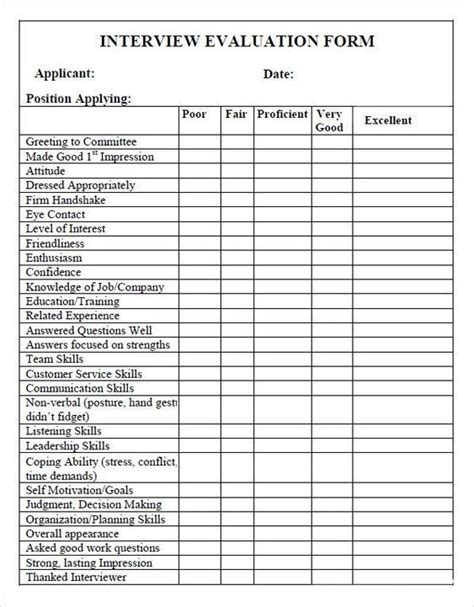 Free 13 Sample Interview Evaluation Form Templates In Pdf Ms Word Artofit