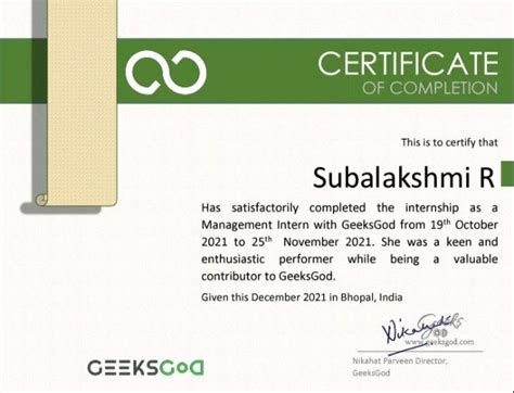 Subalakshmi R On Linkedin Geeksgod Managementintern Intern