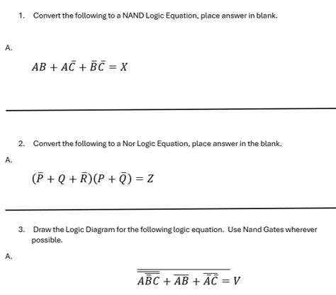 Solved Convert The Following To A Nand Logic Equation Place
