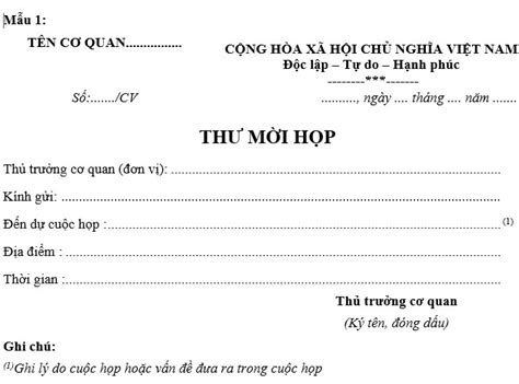 Mẫu Thư Mời Họp Biểu Mẫu Nhân Sự
