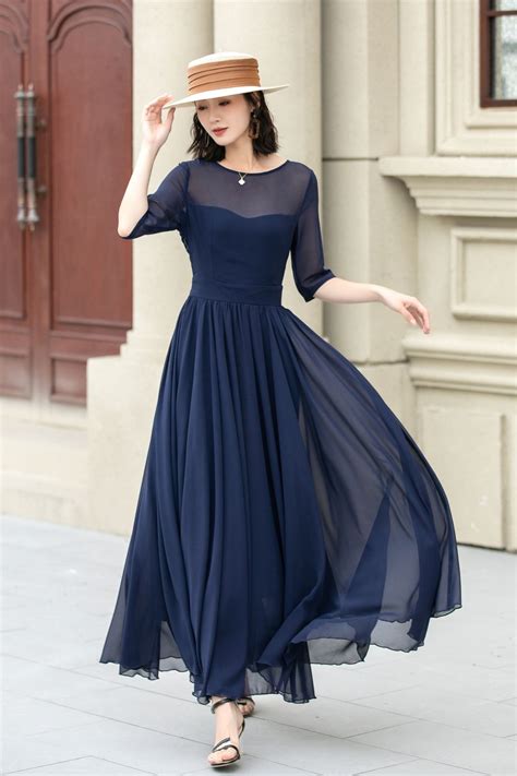 Chiffon Maxi Dress Fit And Flare Chiffon Dress Women Dress Summer Swing Dress Prom Dress