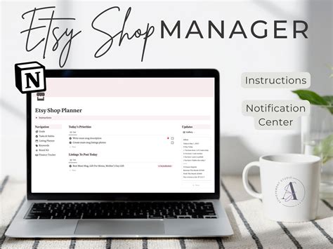 Etsy Shop Management Notion Notion Etsy Store Manager Notion Etsy Shop Template Notion For