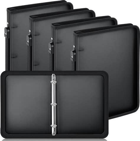 Teling 4 Pcs 1 Inch Black Zipper Binder With 3 Ring Zipper