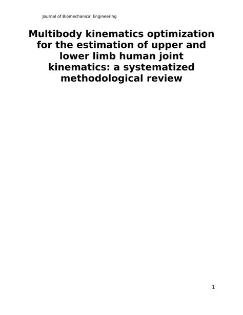 Pdf Multibody Kinematic Optimization For The Estimation Of Upper And Lower Limb Human Joint