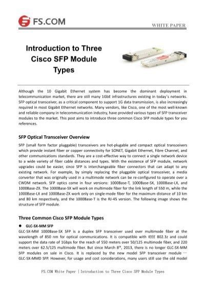 Introduction To Three Cisco SFP Module Types