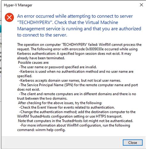 An Error Occurred While Attempting To Connect To The Server Check If The Virtual Machine