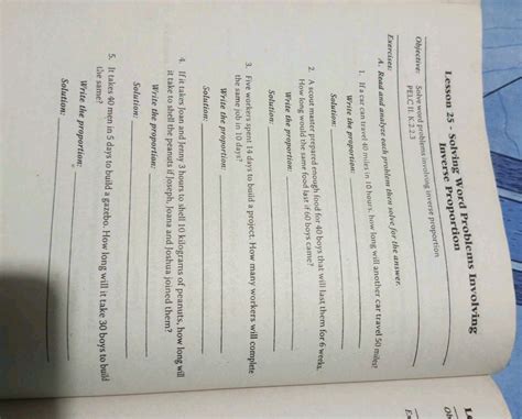 Lesson 25 Solving Word Problems Involving Inverse Proportion