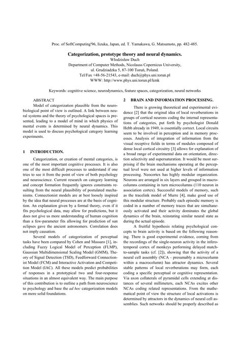 Pdf Categorization Prototype Theory And Neural Dynamics