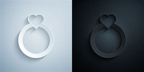 종이 컷 다이아몬드 약혼 반지 아이콘 은 회색과 검은 색 배경에 격리 종이 아트 스타일 벡터 3차원 형태에 대한 스톡 벡터 아트 및 기타 이미지 Istock