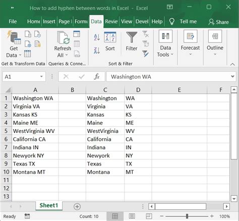 How To Add Hyphen Between Words In Excel