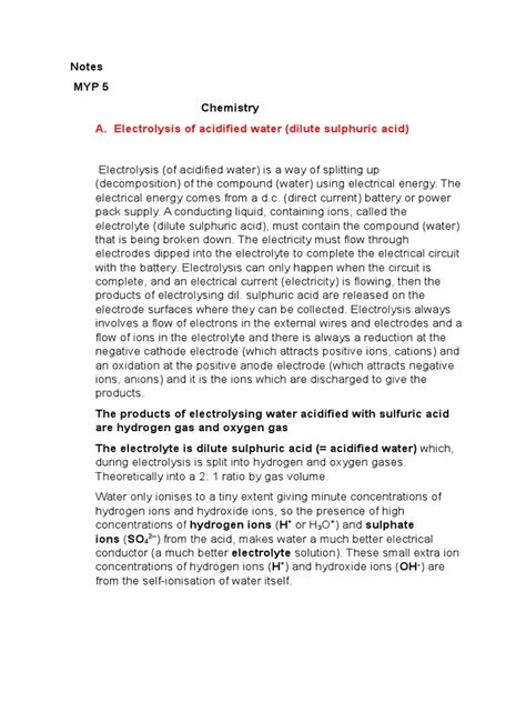 Electrolysis Notes Pdf Redox Ion