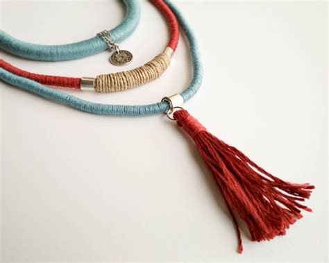 Necklace Tribal Layering Wrapped Thread Rope Jewelry Etsy