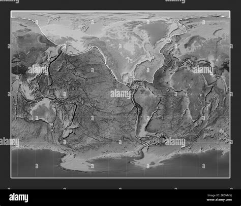 North American Tectonic Plate On The Grayscale Elevation Map In The Gall Stereographic