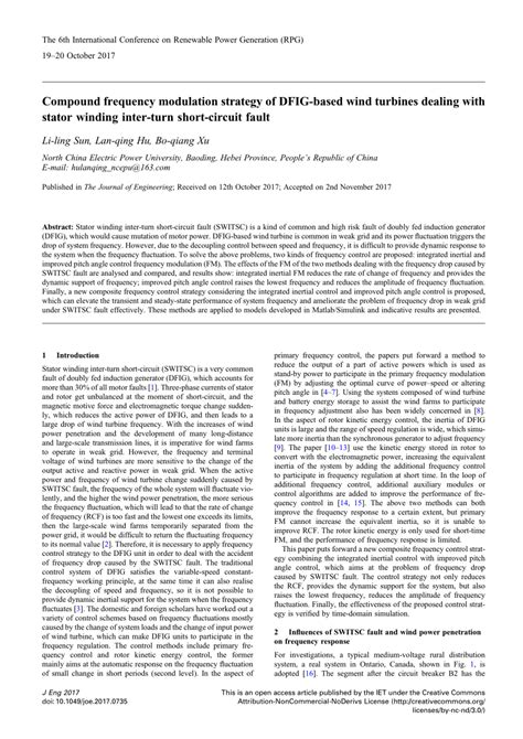 Pdf Compound Frequency Modulation Strategy Of Dfig Based Wind Turbines Dealing With Stator
