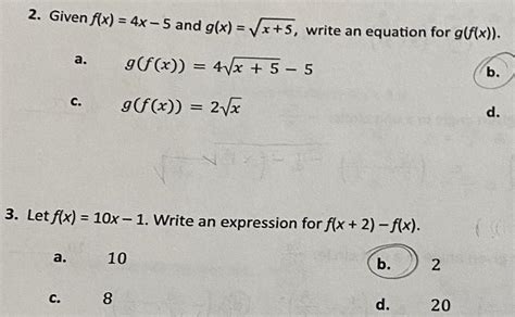 [answered] 2 given f x 4x 5 and g x x 5 write an equation for g f x g f