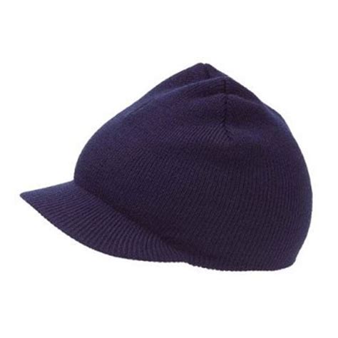 New Cuffless Navy Blue Beanie Visor Skull Cap Hat Gravity Trading