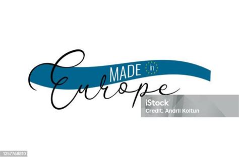 유럽 서예와 유럽 연합에서 파란색 깃발을 흔들며 만들어졌습니다 흰색 배경에 격리 된 국가 제품 스탬프 아이콘 벡터 일러스트레이션 개념에 대한 스톡 벡터 아트 및 기타 이미지