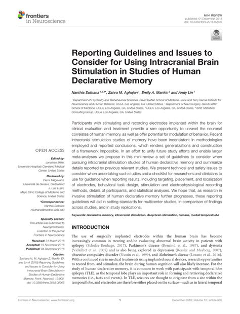 Pdf Reporting Guidelines And Issues To Consider For Using Intracranial Brain Stimulation In