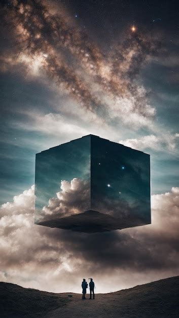 Premium Photo A Translucent Cube Traps By Clouds