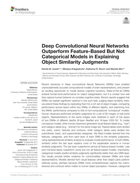 Pdf Deep Convolutional Neural Networks Outperform Feature Based But Not Categorical Models In
