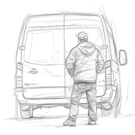 Sketch Of A Man Standing In Front Of A Bus Vector Illustration Premium AI Generated Image