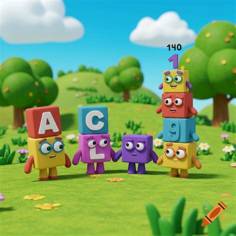 Colorful Numberblocks Characters And The Logo Stand In A Vibrant