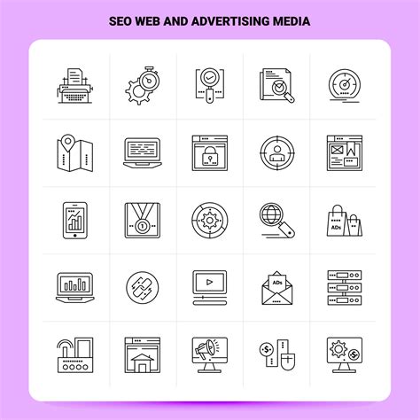 Outline 25 Seo Web And Advertising Media Icon Set Vector Line Style Design Black Icons Set