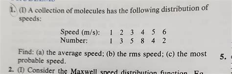Solved 1 I A Collection Of Molecules Has The Following Chegg Com