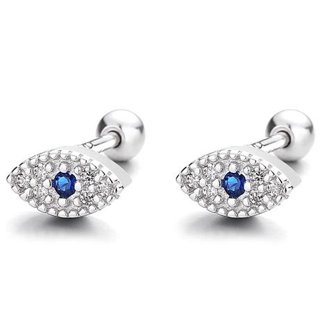 Evil Eye 20g Mini Cz Stud Earrings For Women And Girls Sterling Silver