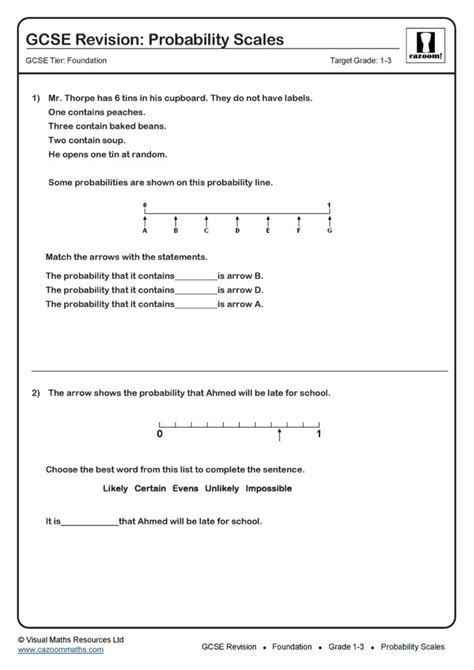 Probability Scales Gcse Questions Gcse Revision Questions