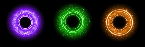 색상 홀로그램 포털 의 집합입니다 매직 판타지 포털 후광 효과가 있는 매직 서클 벡터 색상 광선 공상 과학 텔레포트 와 스파크스