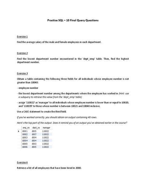 10 Practice Sql Final Query Questions Pdf Subroutine Computer Data