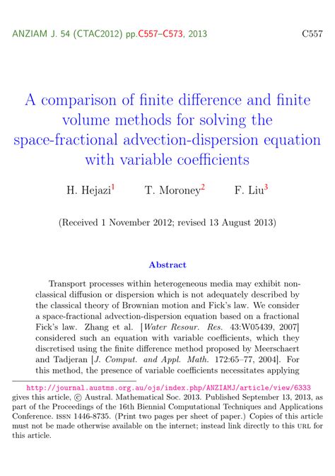 Pdf A Comparison Of Finite Difference And Finite Volume Methods For Solving The Space