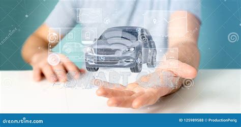 Man Holding A Dashboard Smartcar Interface Dashboard D Rendering Stock Illustration