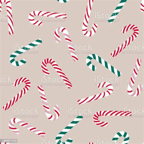 베이지색 배경에 사탕 지팡이가 있는 크리스마스 매끄러운 패턴 포장지 패브릭 인쇄 인사말 카드 디자인을 위한 벡터 배경 가능성에 대한 스톡 벡터 아트 및 기타 이미지 Istock