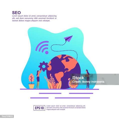 Seo의 벡터 일러스트 레이 션 개념입니다 배너 전단지 승진 마케팅 자료 온라인 광고 비즈니스 프리 젠 테이 션을 위한 현대 그림 개념적 개념에 대한 스톡 벡터 아트 및