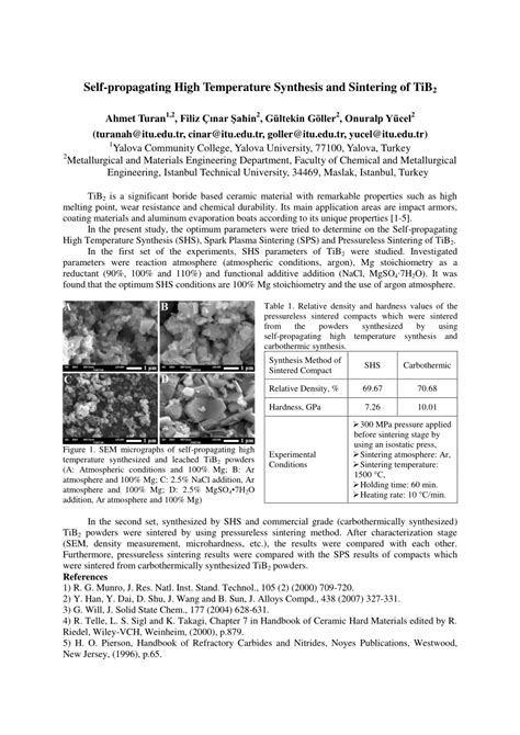 Pdf Self Propagating High Temperature Synthesis And Sintering Of Tib2