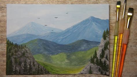 Art Рисуем простой горный пейзаж рисуем гуашью Горы 2019 Youtube