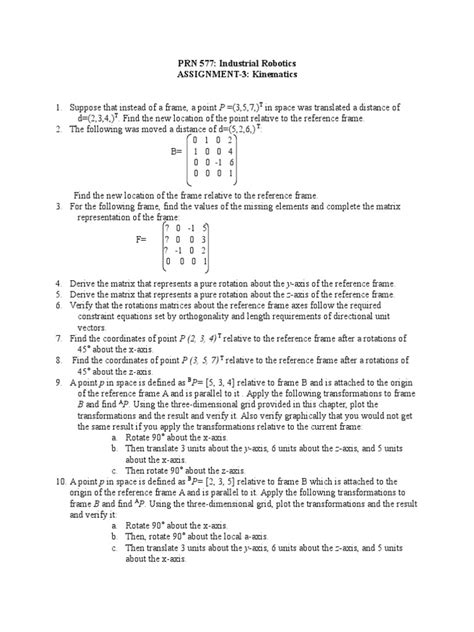 Kinematics Analysis Of Industrial Robots Calculating Transformations Using D H Parameters And