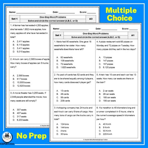 One Step Word Problems Worksheets Set 1 ExperTuition