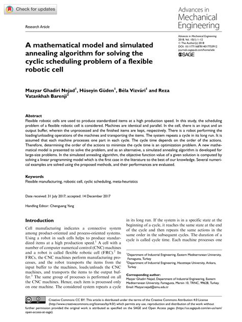 Pdf A Mathematical Model And Simulated Annealing Algorithm For Solving The Cyclic Scheduling