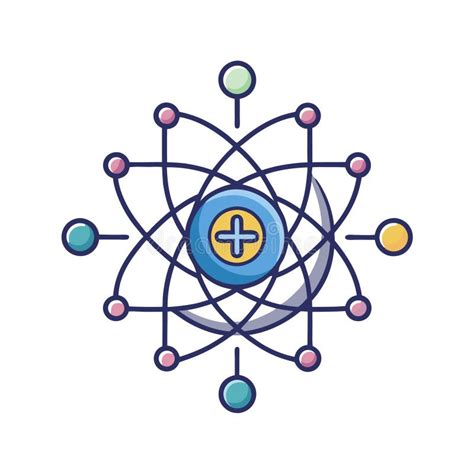 Atom Model Icon With Colorful Spheres And Circular Orbits For Science