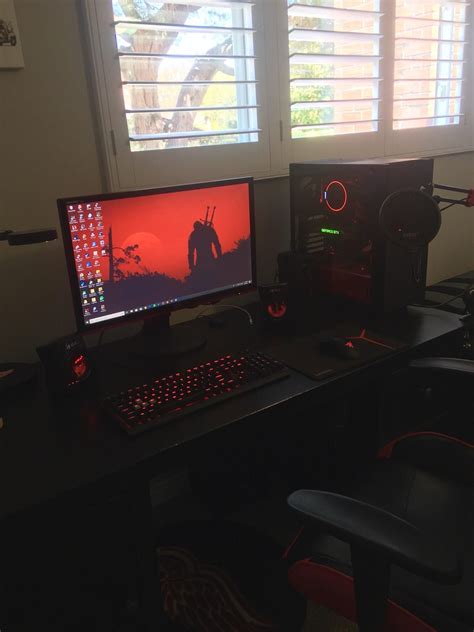 Simple Black And Red Setup Gamer Setup Computer Setup Setup