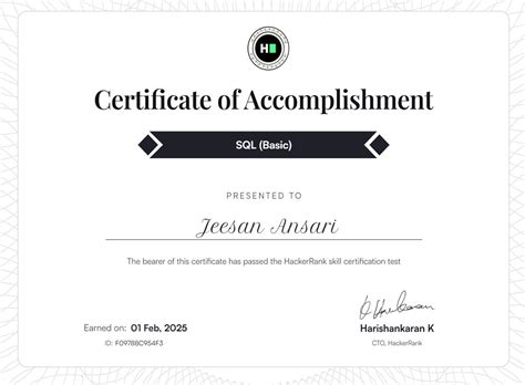 sql dataanalysis certification hackerrank learning datascience… jeesan ansari