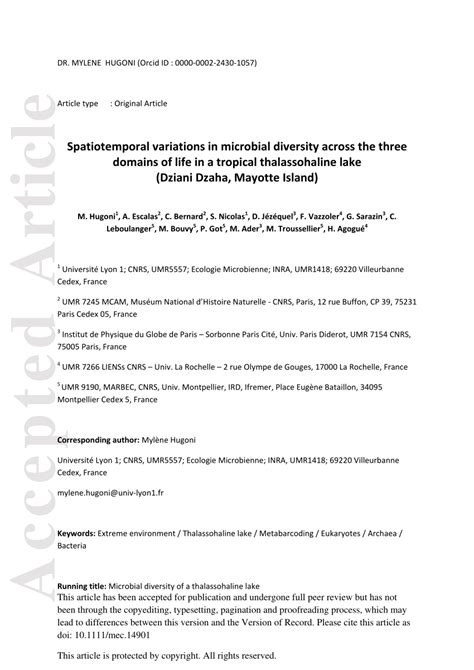Pdf Spatiotemporal Variations In Microbial Diversity Across The Three Domains Of Life In A