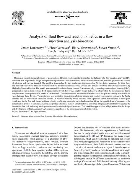 Pdf Analysis Of Fluid Flow And Reaction Kinetics In A Flow Injection Analysis Biosensor